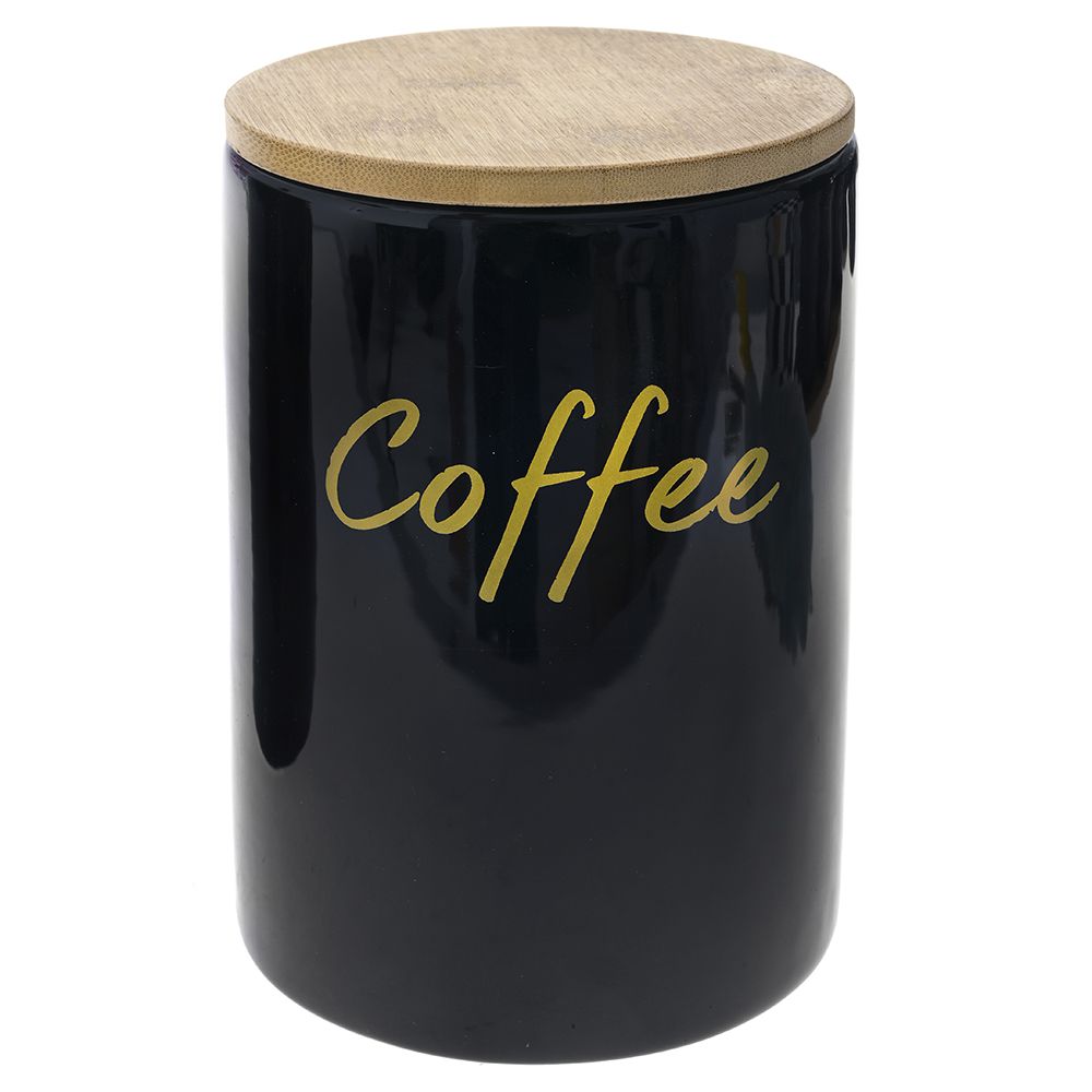 ΜΑΥΡΟ ΚΕΡΑΜΙΚΟ ΔΟΧΕΙΟ COFFEE ΜΕ BAMBOO ΚΑΠΑΚΙ 12X12X17EK