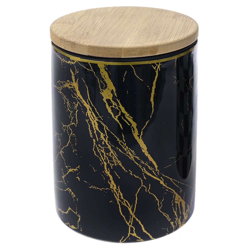 ΜΑΥΡΟ ΧΡΥΣΟ ΚΕΡΑΜΙΚΟ ΔΟΧΕΙΟ ΜΕ BAMBOO ΚΑΠΑΚΙ 10Χ10Χ14ΕΚ
