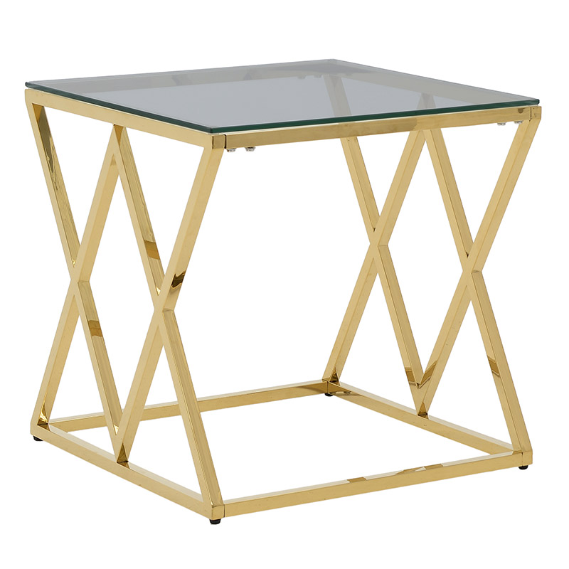 INART ΤΡΑΠΕΖΙ ΜΕΤΑΛΛΙΚΟ ΓΥΑΛΙΝΟ ΧΡΥΣΟ ΜΑΥΡΟ 55X55X55 3-50-027-0014
